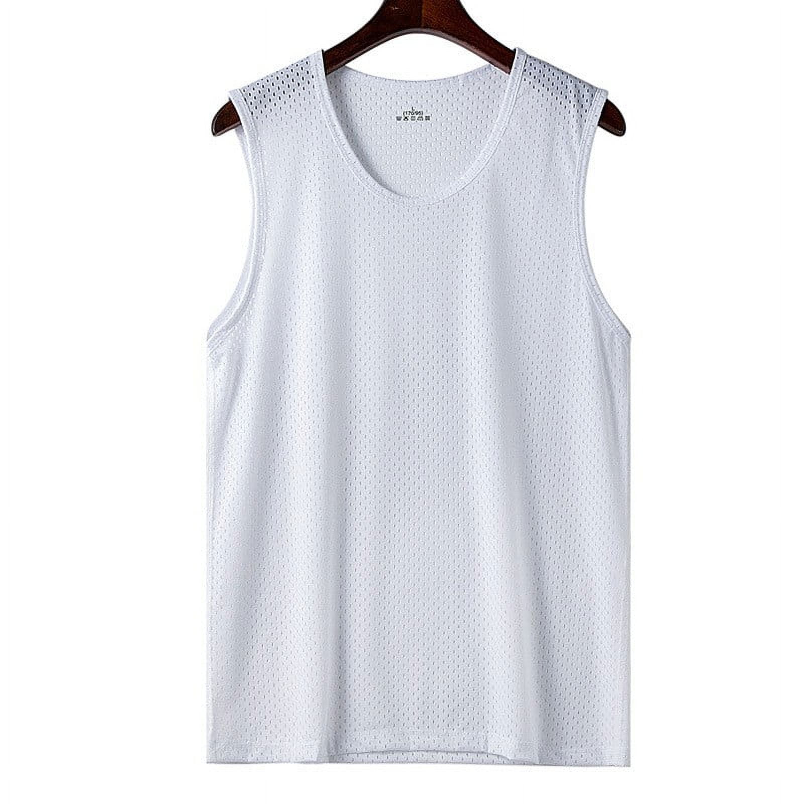 Men Ice Silk Mesh Shirt Summer Thin Sleeveless Sports Fitness TShirt ...