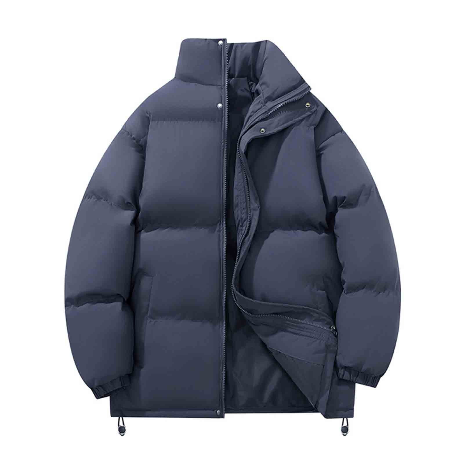Men Insulated Parka Jacket Winter Thick Quilted Coat Stand Collar ...