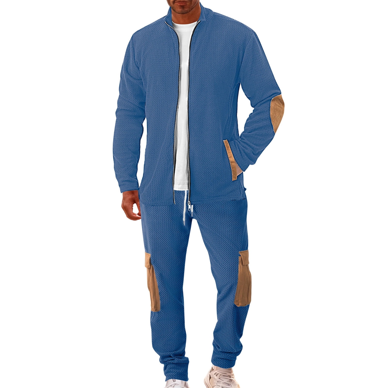 Men Jacquard Sweatsuit 2 Piece Set Full Zip Tracksuit Jacket Pants ...