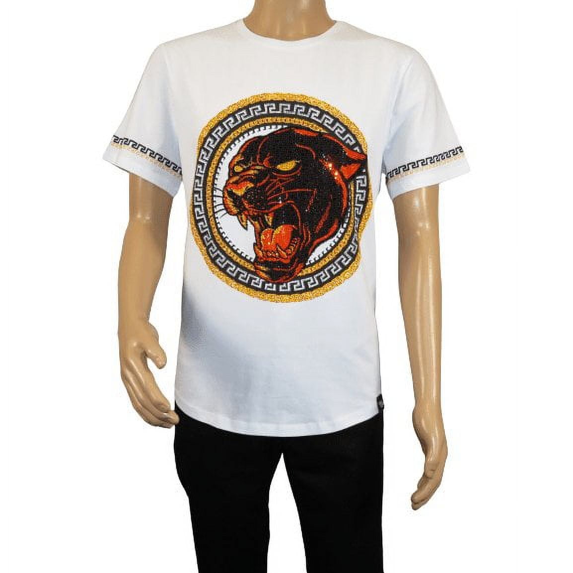 Men LAVERITA European Fashion Crew Shirt Short Sleeve Lion Medallion ...