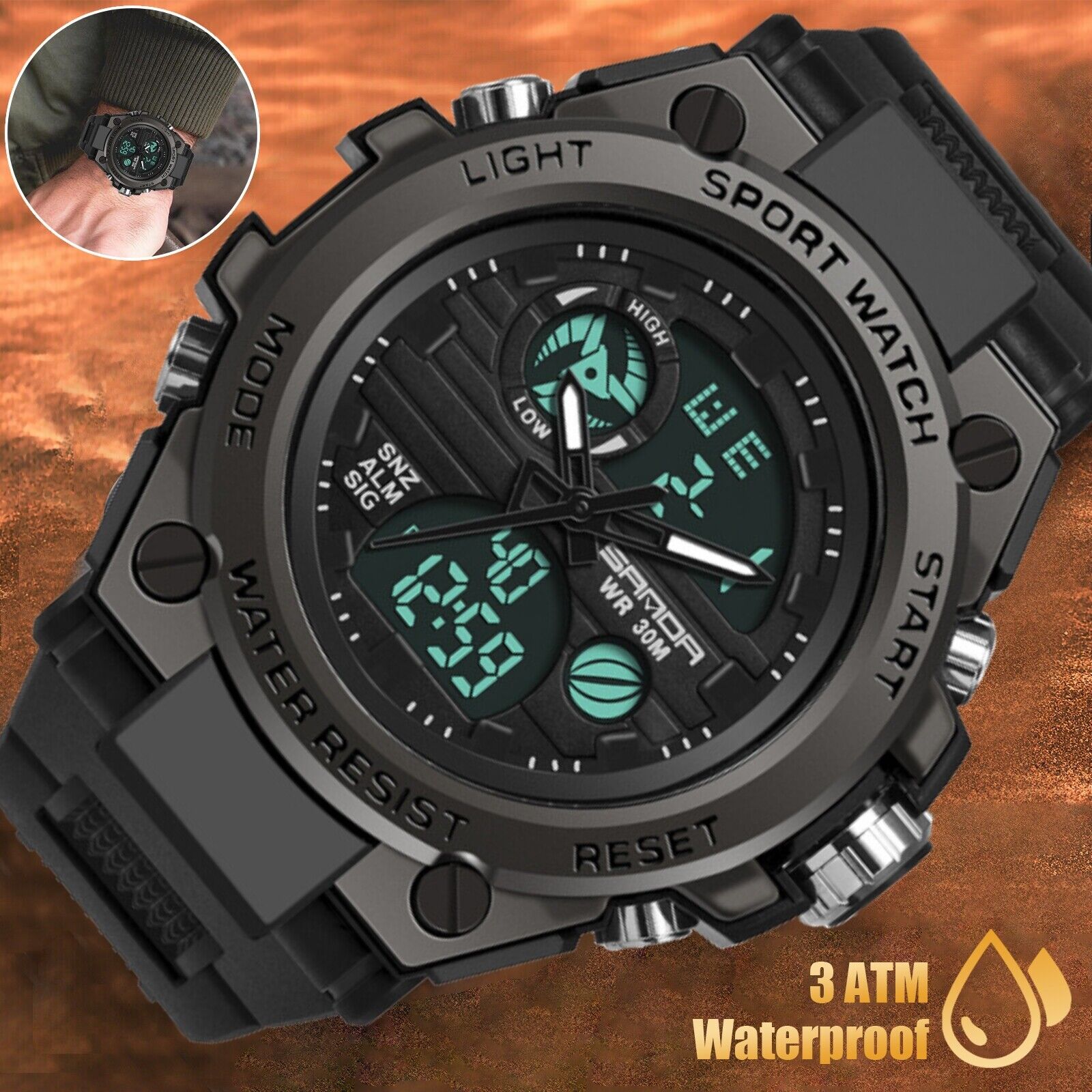 Men LED Digital Sport Watch Military Tactical Waterproof Analog Alarm ...