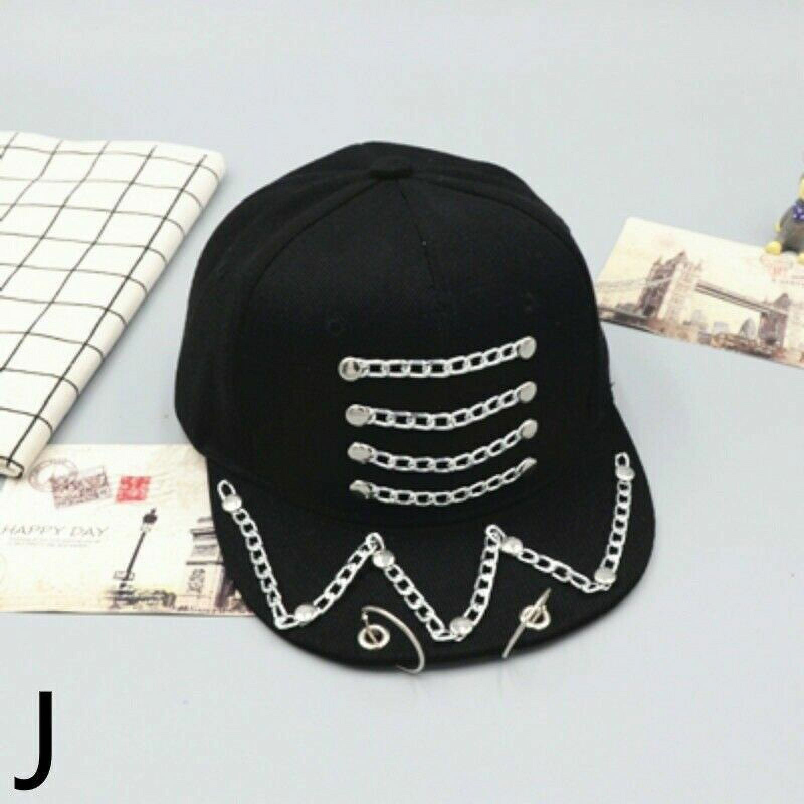 Men Lady Baseball Cap Hat Rivet Eyelet Metal Chain Punk Rock Gothic Hip ...