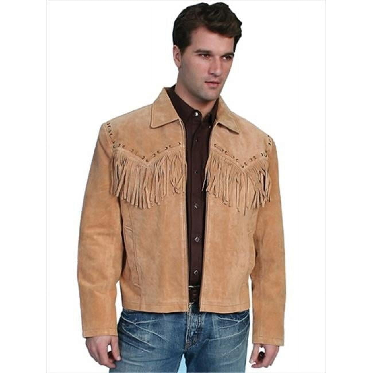 Men's Real Leather Fringe Jacket - Western Ranch Style, Bourbon Boar ...