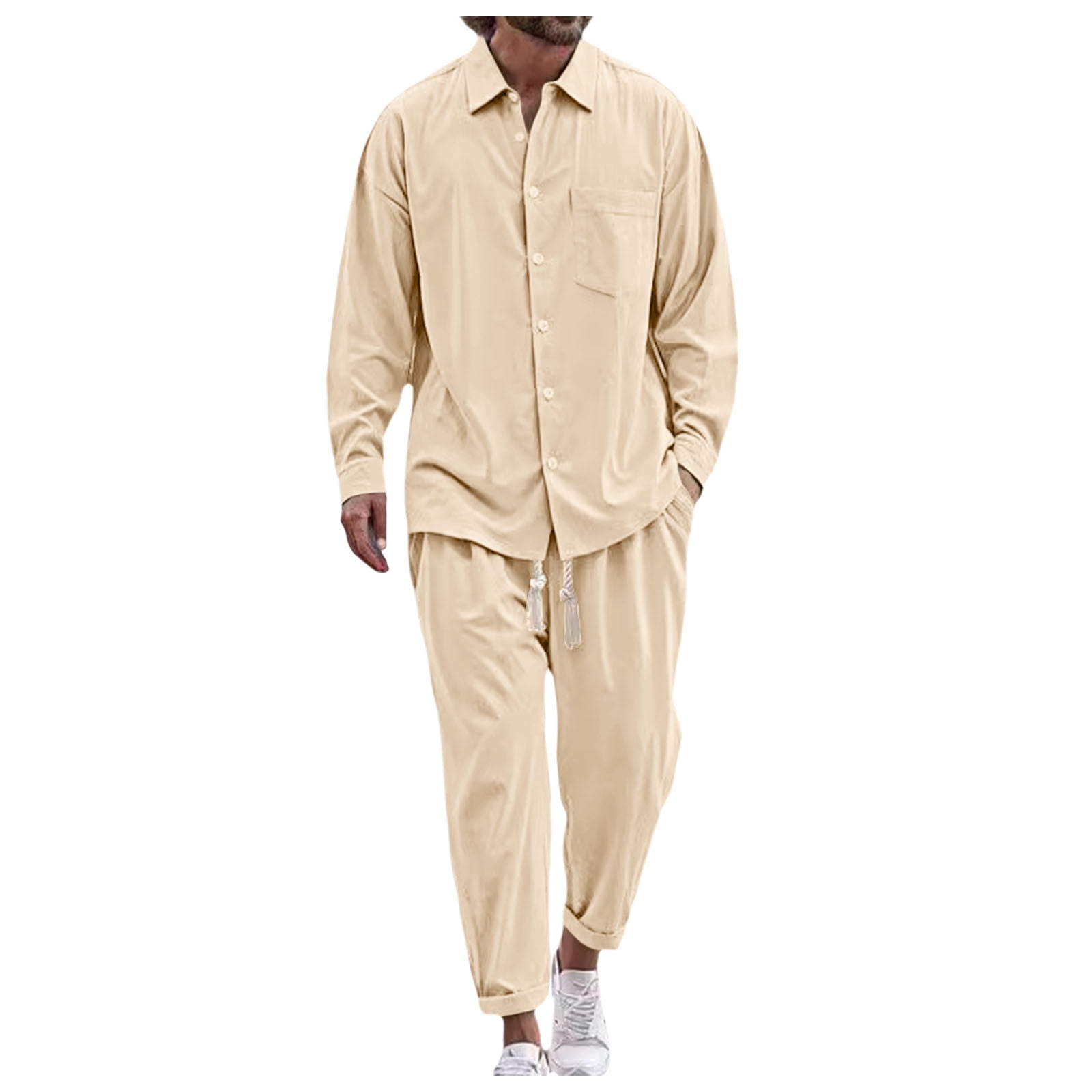 Men Leisure 2 Piece Suits Long Sleeve Color Solid Casual Shirt and ...
