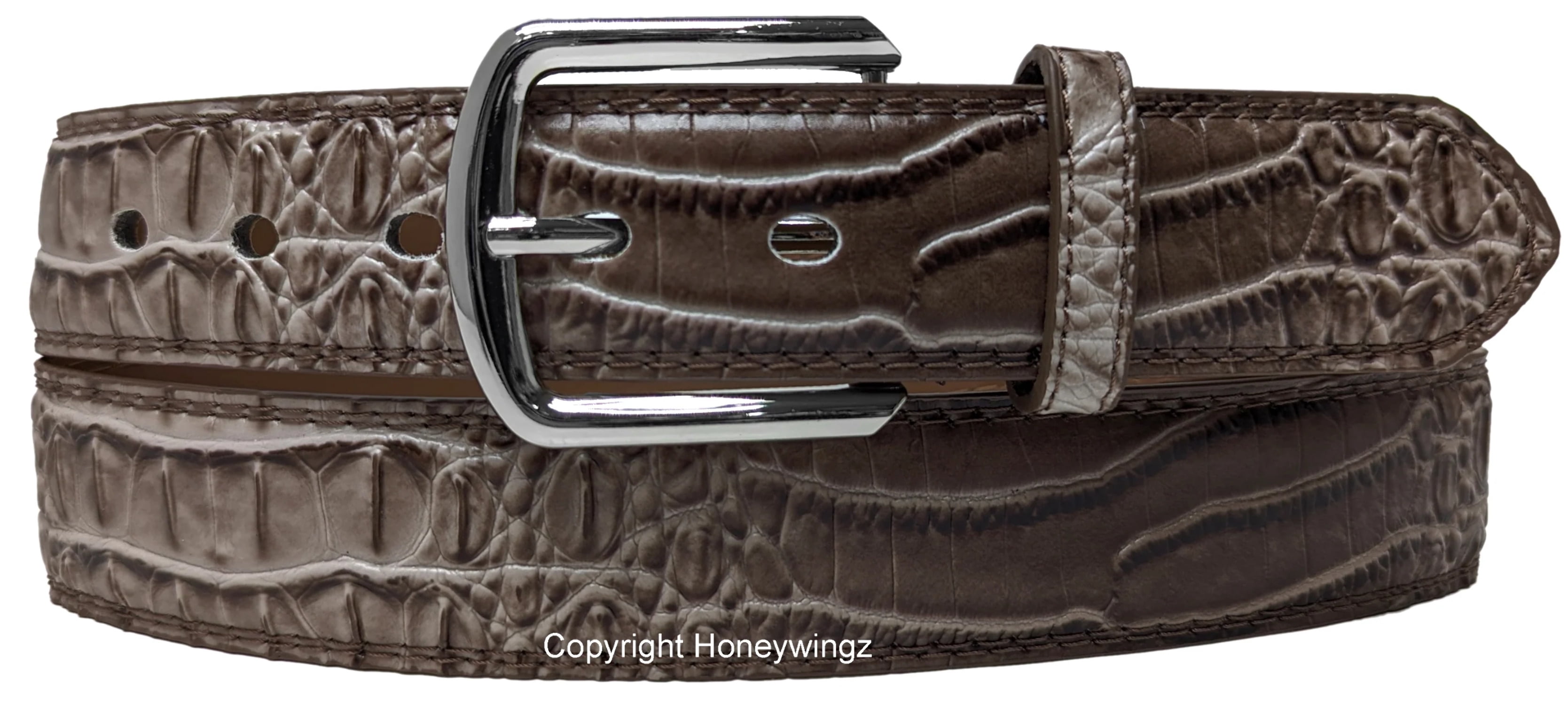 Men Light Brown Faux Crocodile Alligator Skin Leather Belt A2 - Walmart.com