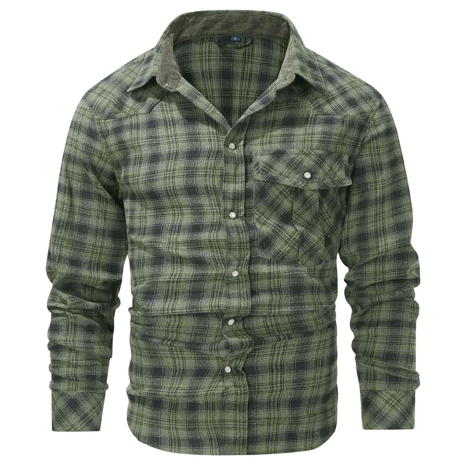 Men Long Sleeve Shirt Men's Flannel Shirts Long Sleeve Plaid Checkered ...