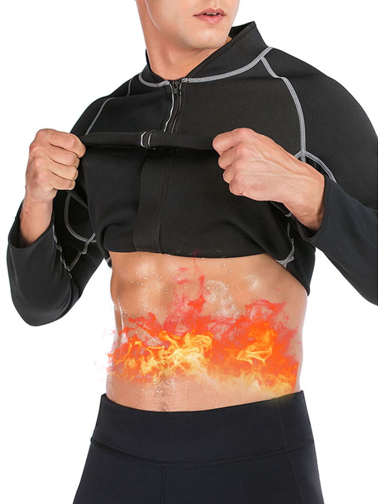 Men Long Sleeve Sweat Sauna Shirt Neoprene Slimming Fitness Jacket Fat ...