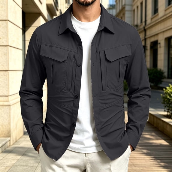 Men Long Sleeve Work Shirts with Two Pockets Button Down Up Shirt ...
