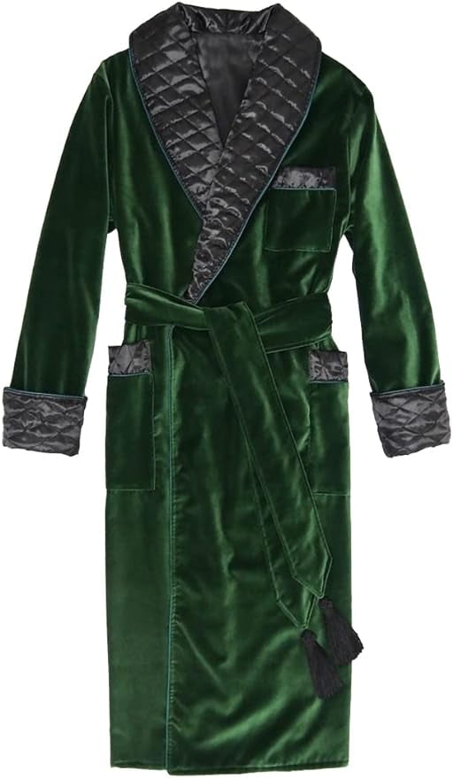 Men Long Smoking Jacket, Men Luxury Velvet Bottle Green Cigar Robe for ...