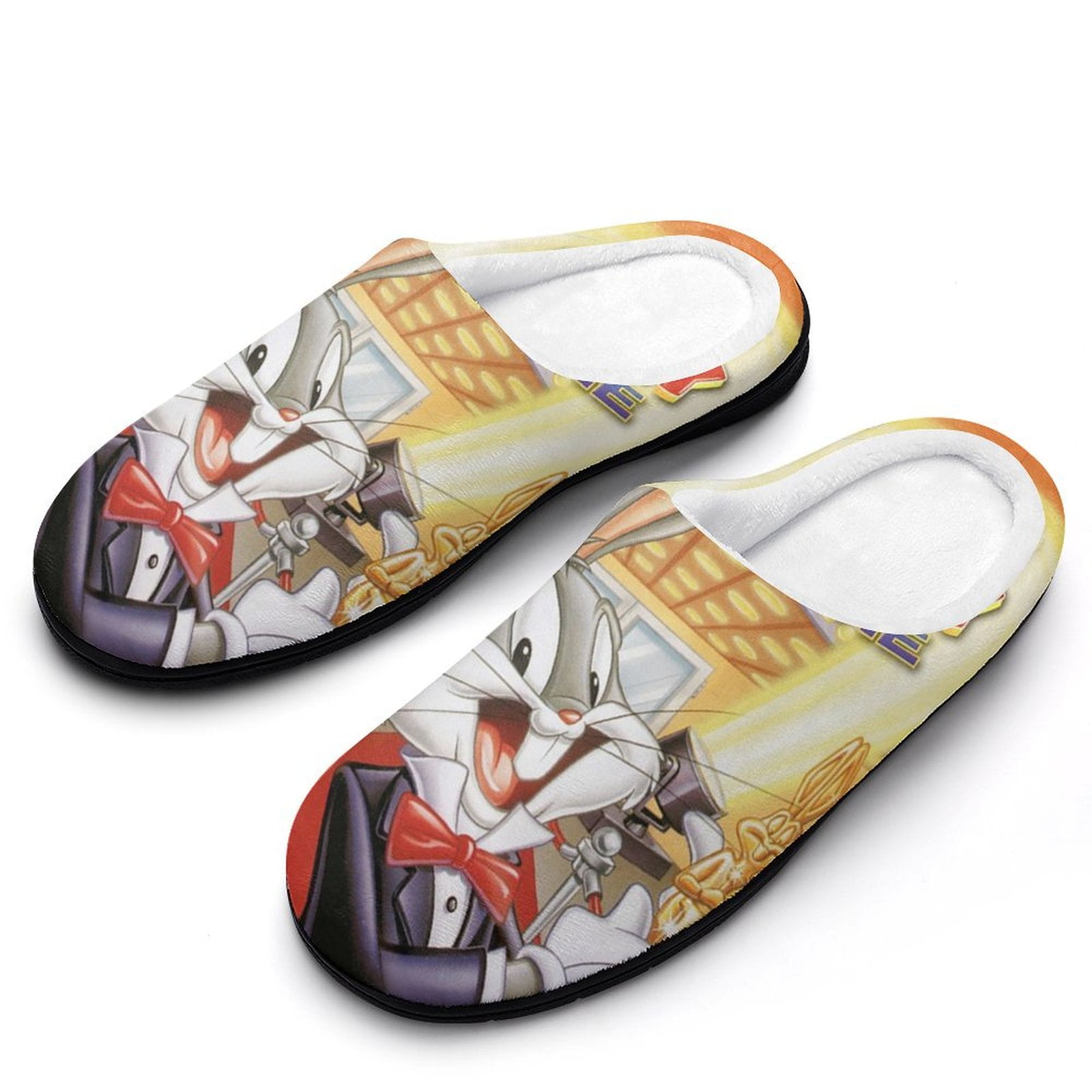Men Looney Tunes Bugs Bunny Slippers Non-Slip Fuzzy House Slippers Warm ...