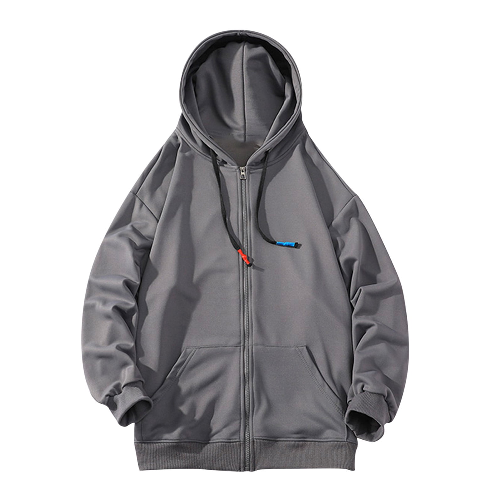 Men Loose Solid Color Drawstring Hooded Sweater Tops Classic Full ...