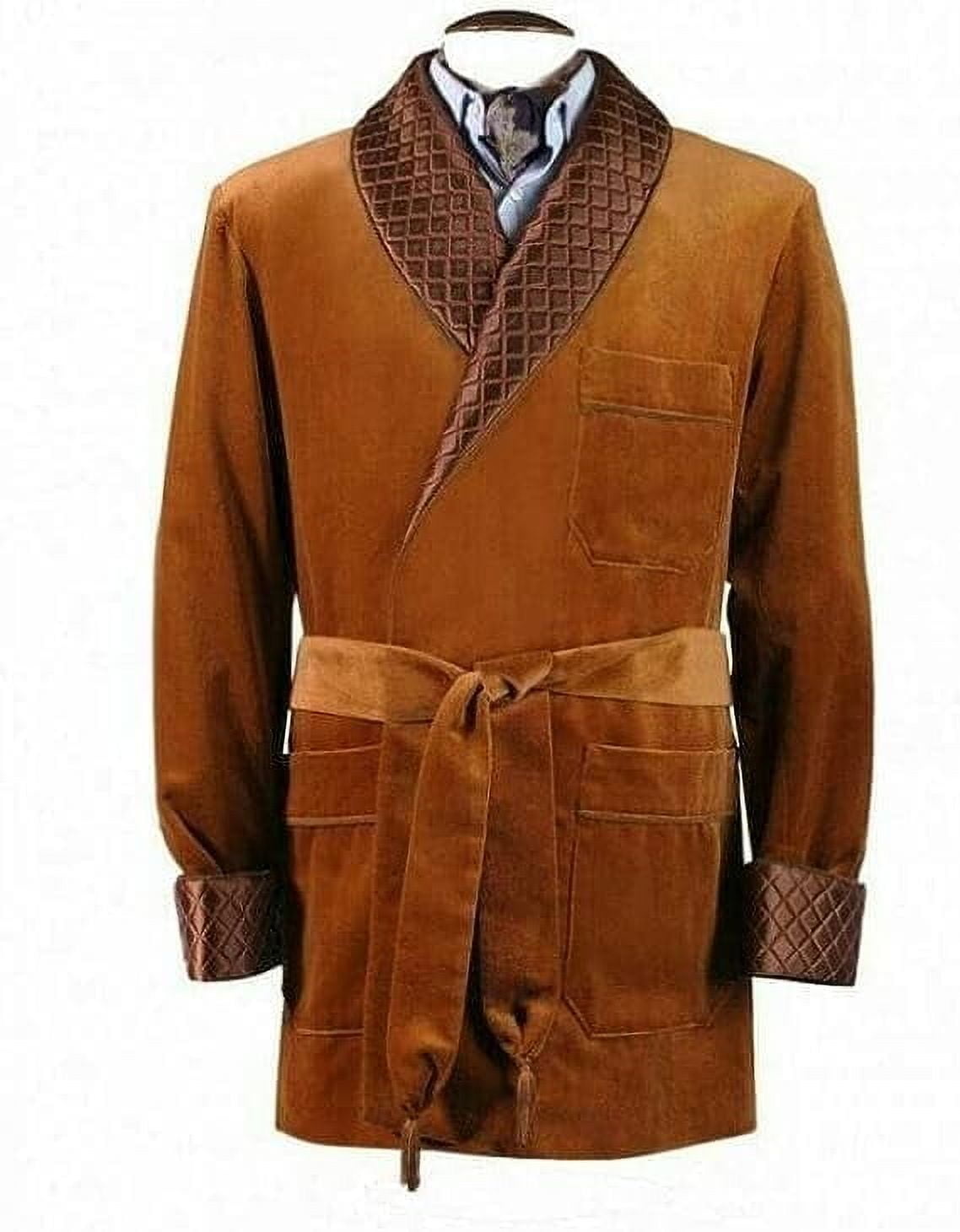 Men Luxurious Brown Velvet Smoking Jacket Men’s Dress Gown with Quilted ...