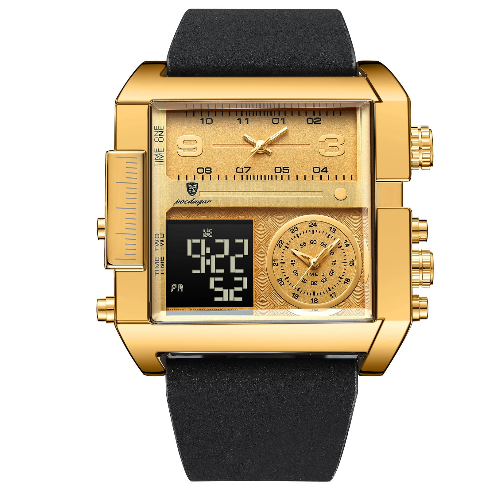 Men Luxury Luminous Waterproof Square Dial Digital Watch Analog Quartz ...