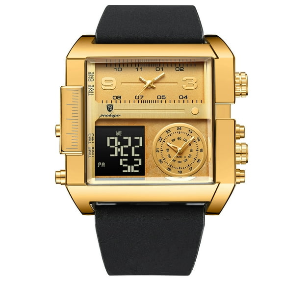 Men Luxury Luminous Waterproof Square Dial Digital Watch Analog Quartz ...