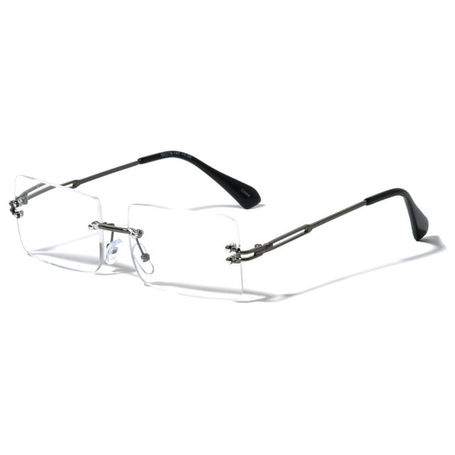 Men Modern Metal Rimless Eyeglasses, Anti Eyestrain & UV Glare - Clear ...