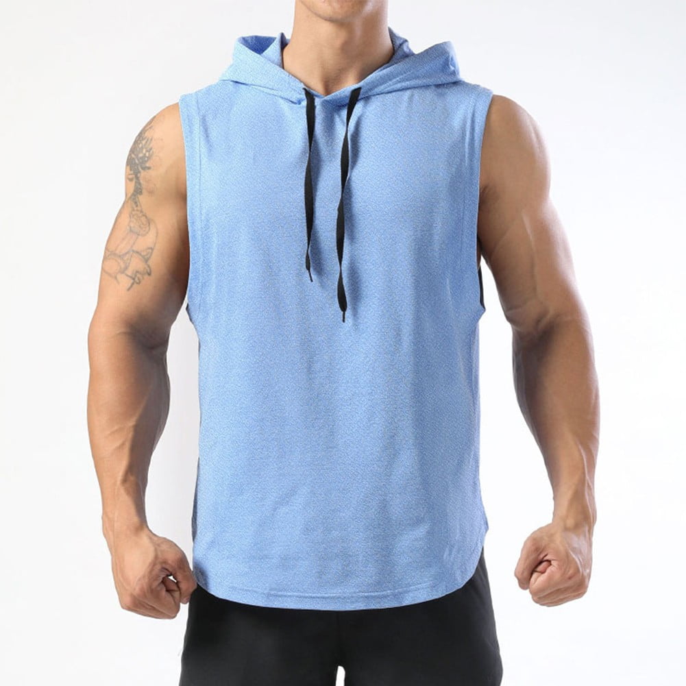 Men Muscle Hoodie Tank Top Sleeveless Vest Gym Workout Bodybuilding ...