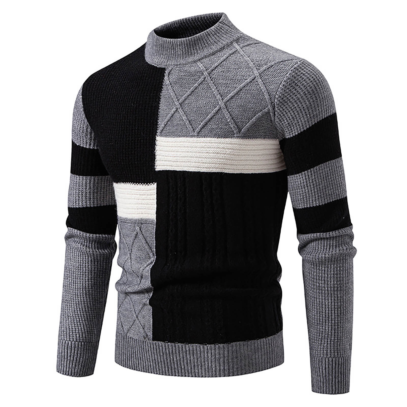 Men New Semi High Crew Neck Matching Color Sweater Sweater Base ...