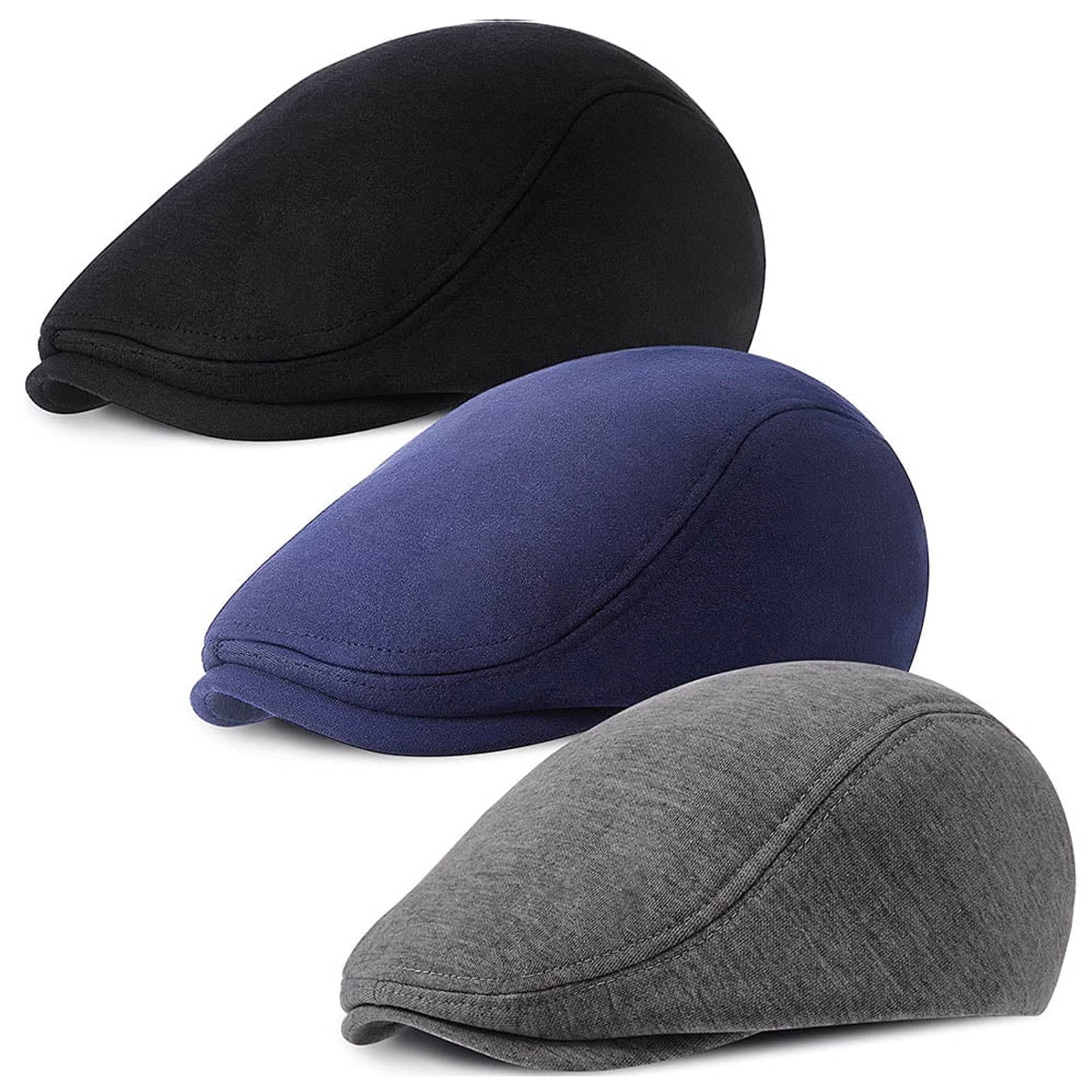 Men Newsboy Cap Cotton Flat Gatsby Driving Hat, 3 Pack(Black & Blue ...