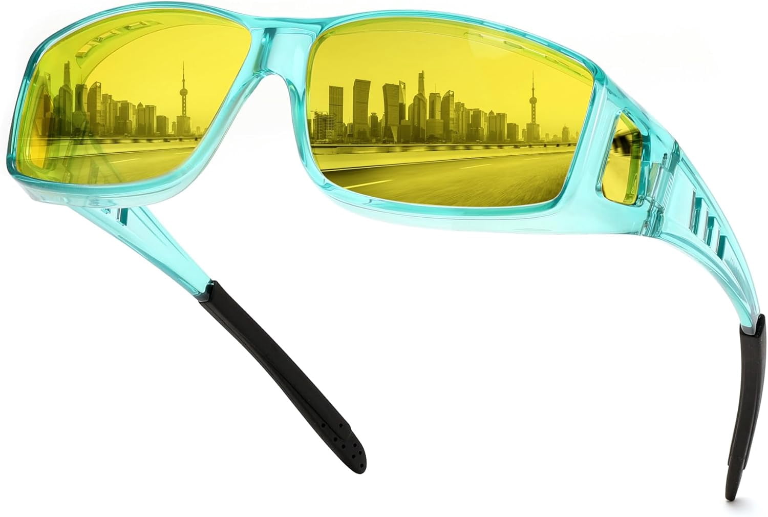 Men Night Driving Glasses,Fit Over Sunglasses Yellow Lens, Anti Glare ...