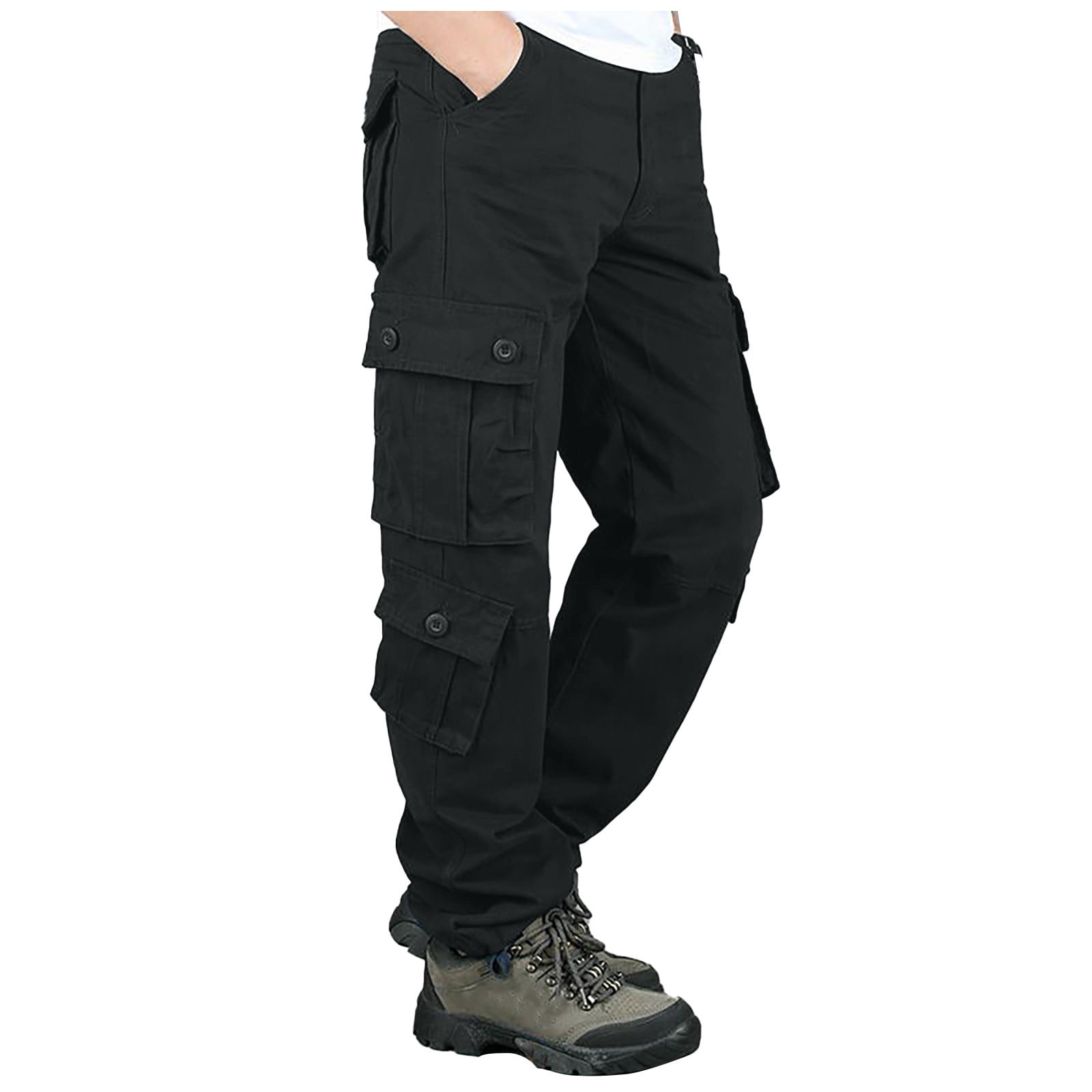 Men Outdoor Cargo Trousers Men Multi-Pockets Drawstring Cotton Track ...