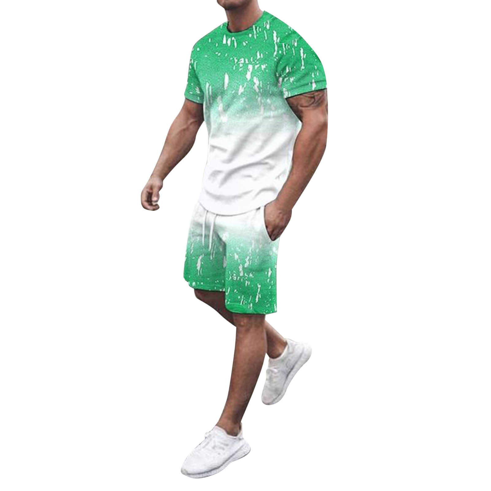Men Outfits Short Sleeve With Pockets T Shirt And Shorts Sports Fit ...