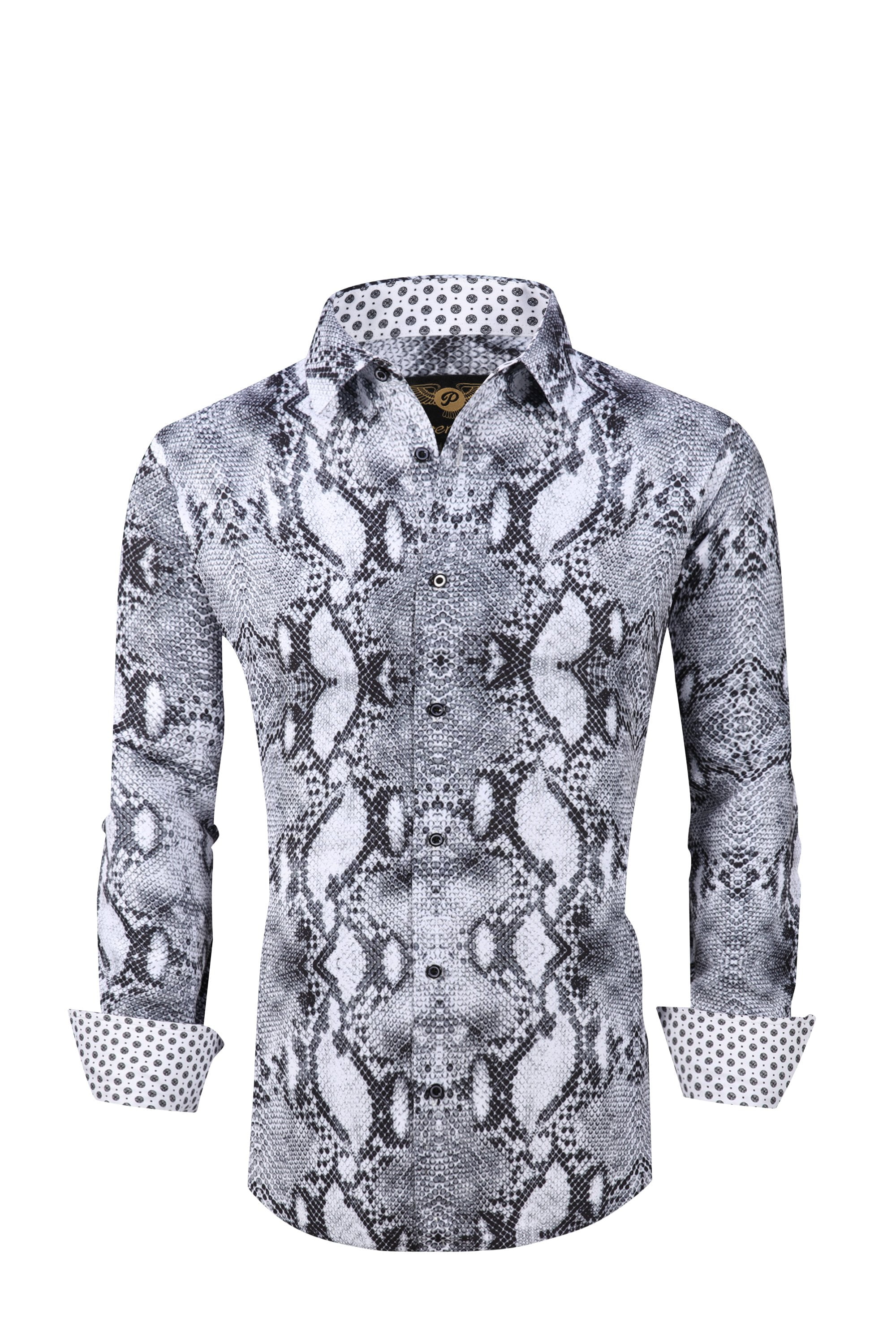 Men PREMIERE Long Sleeve Button Down Dress Shirt Grey Snake Skin Print ...