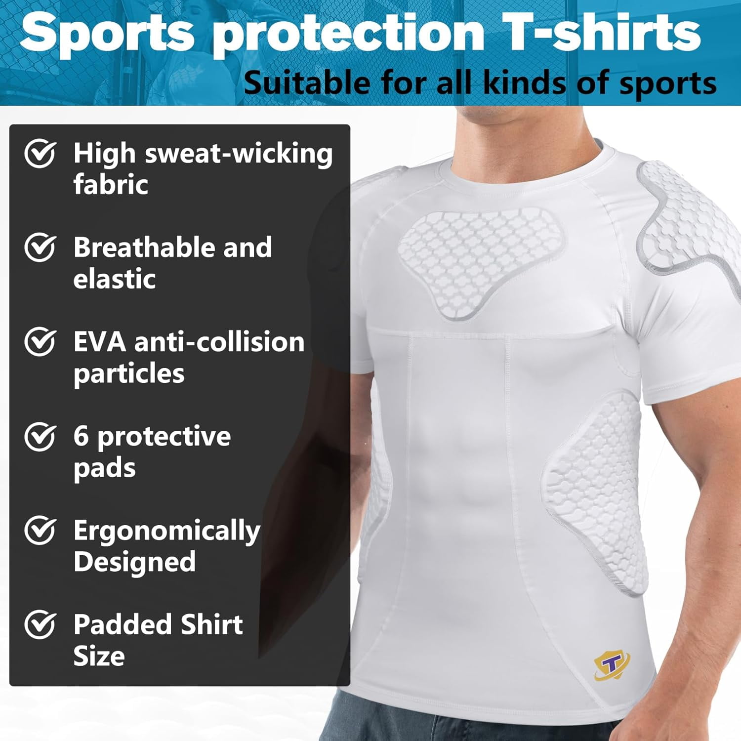 Men Padded Football Chest Rib Protector Shirt Heart Shoulder Guard ...