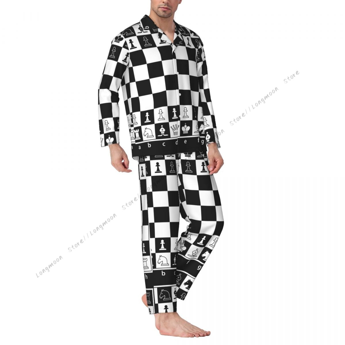 Men Pajama Sets Card Suits Chess Board Background Sleepwear Long Sleeve ...