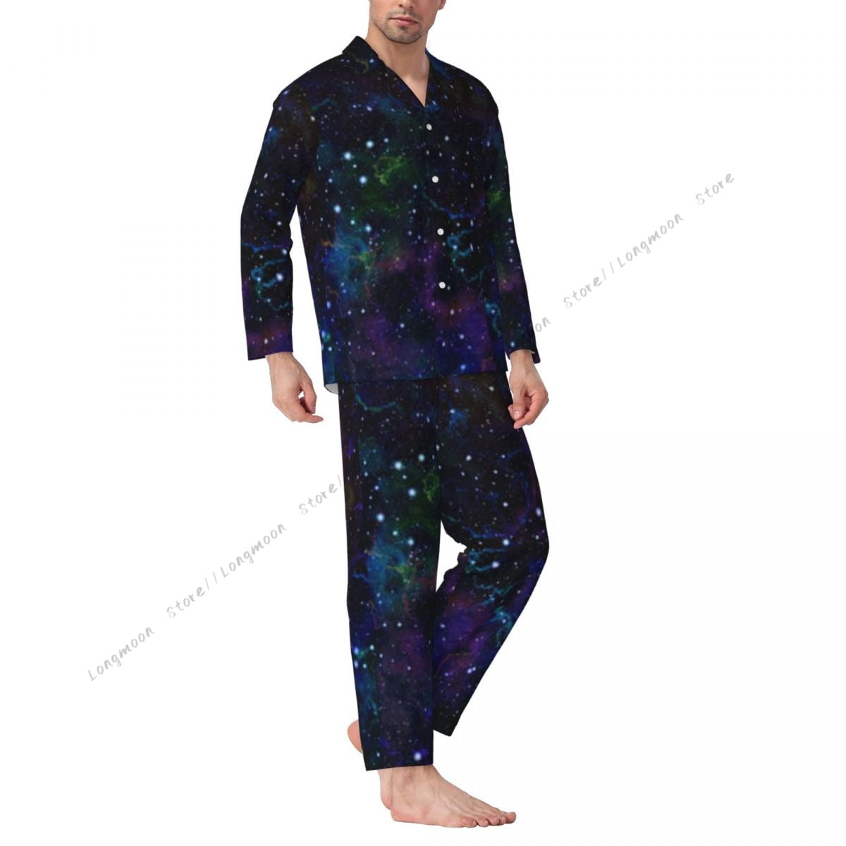 Men Pajama Sets Colorful Space Rockets Planets Stars Galaxy Sleepwear ...