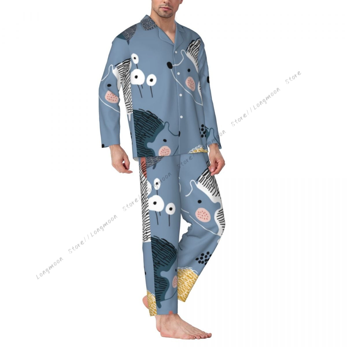Men Pajama Sets Cute Dancing Hedgehogs Sleepwear For Man Shirt Long ...