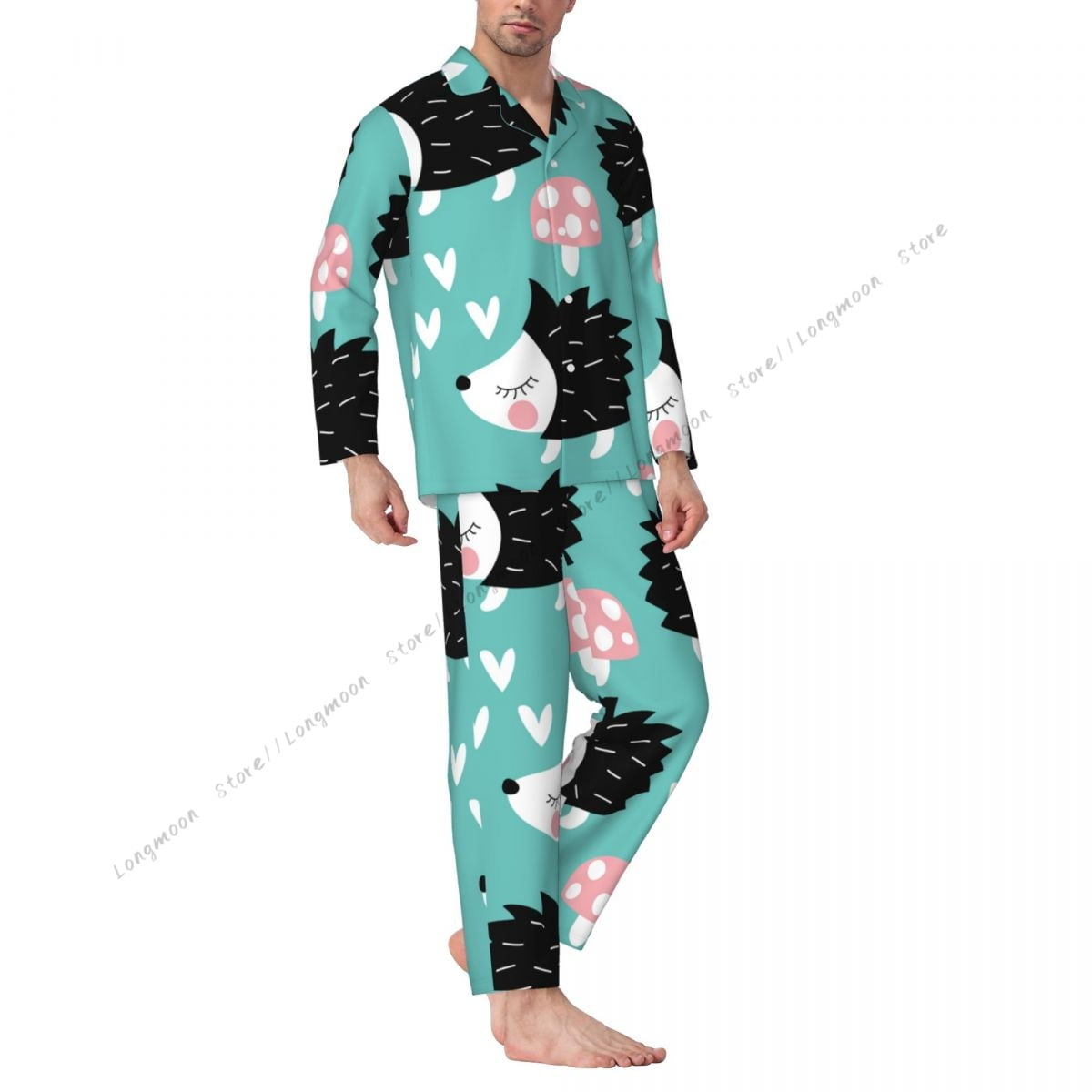 Men Pajama Sets Cute Dancing Hedgehogs Sleepwear For Man Shirt Long ...