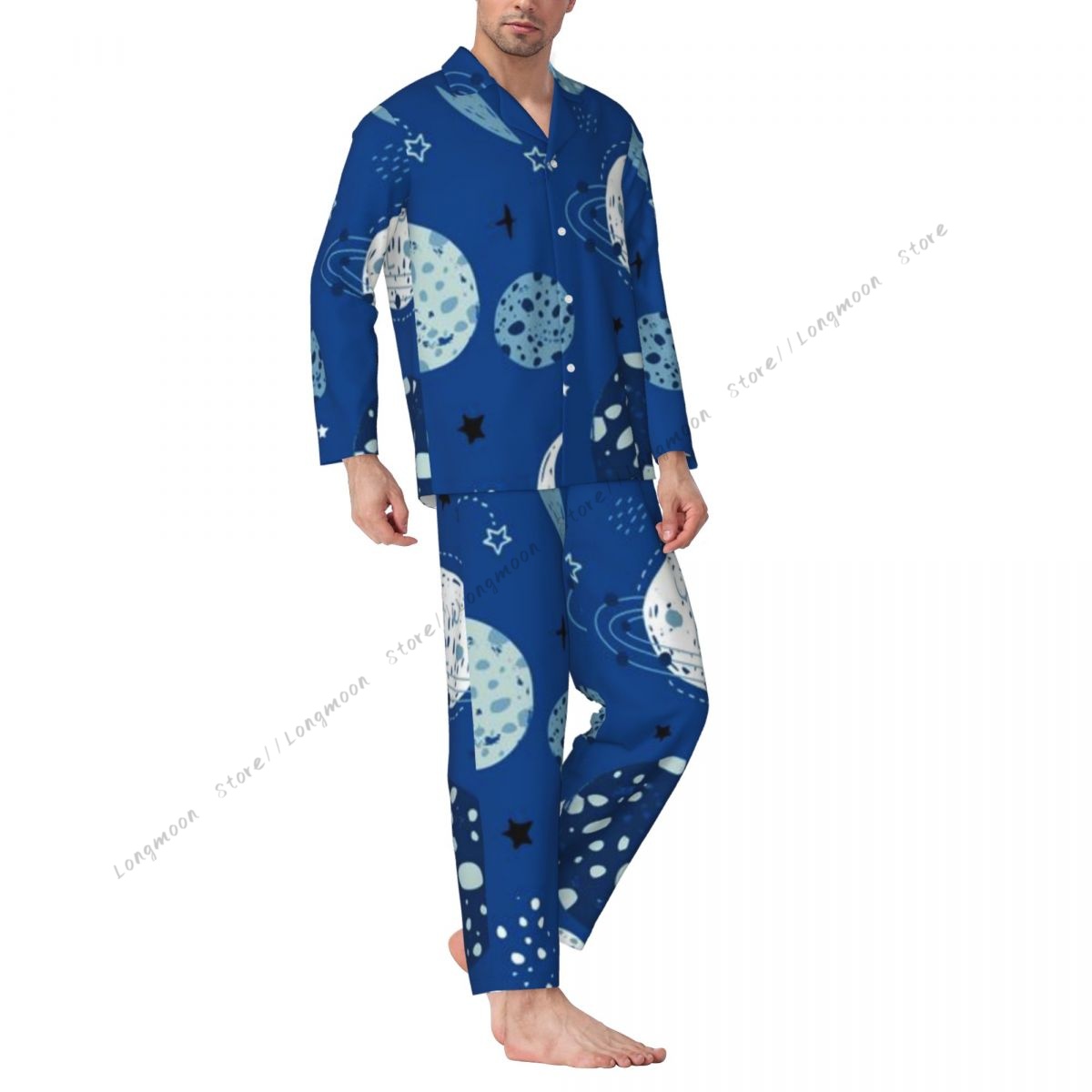Men Pajama Sets Night Time Planet And Star tellation Galaxy Print ...