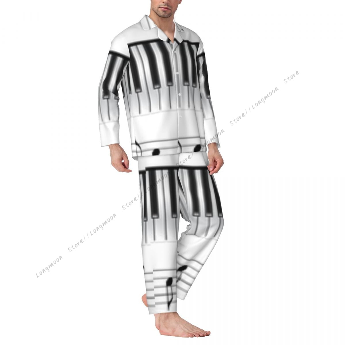Men Pajama Sets Piano Keys With Staff And Notes Sleepwear Long Sleeve ...