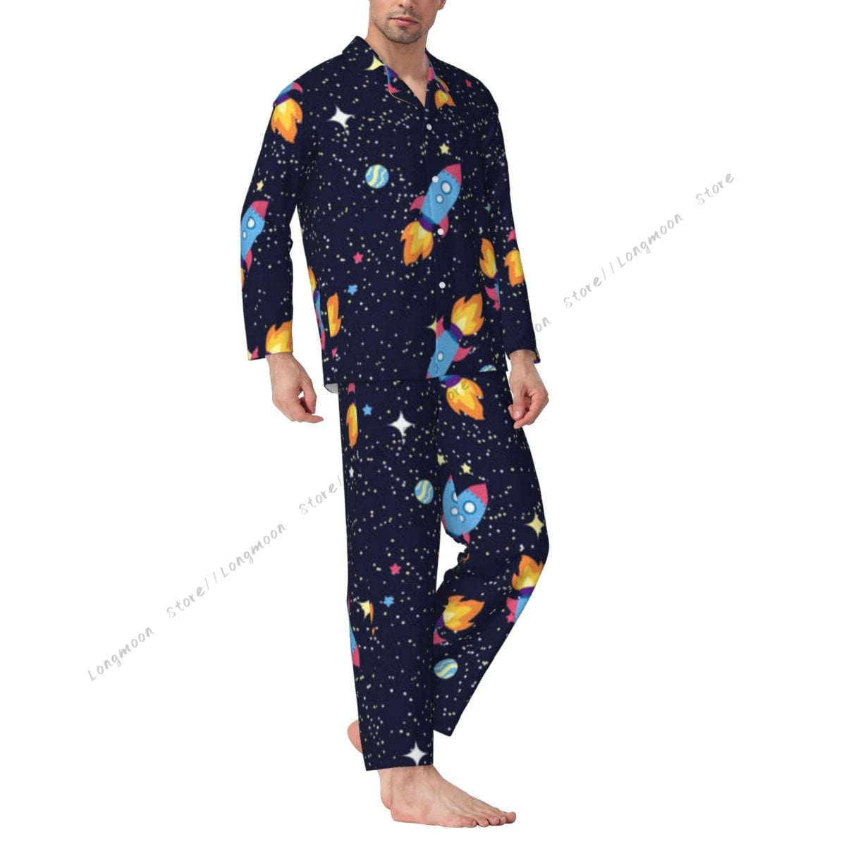 Men Pajama Sets Rockets Flying Through Starry Sky In Outer Space ...