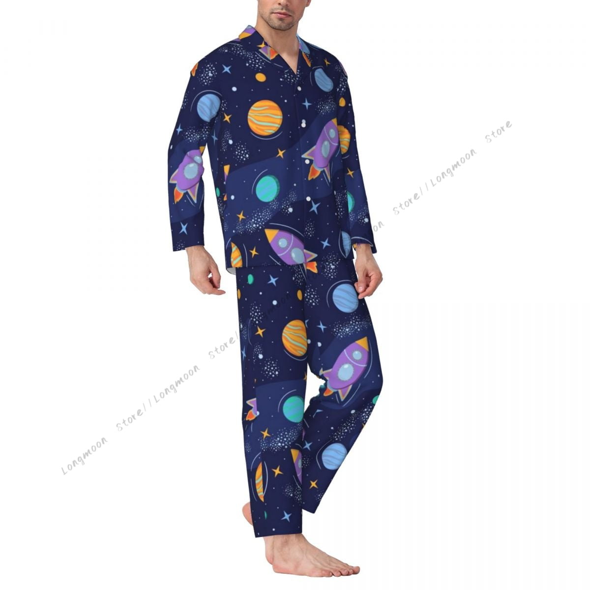 Men Pajama Sets Rockets Flying Through Starry Sky In Outer Space ...