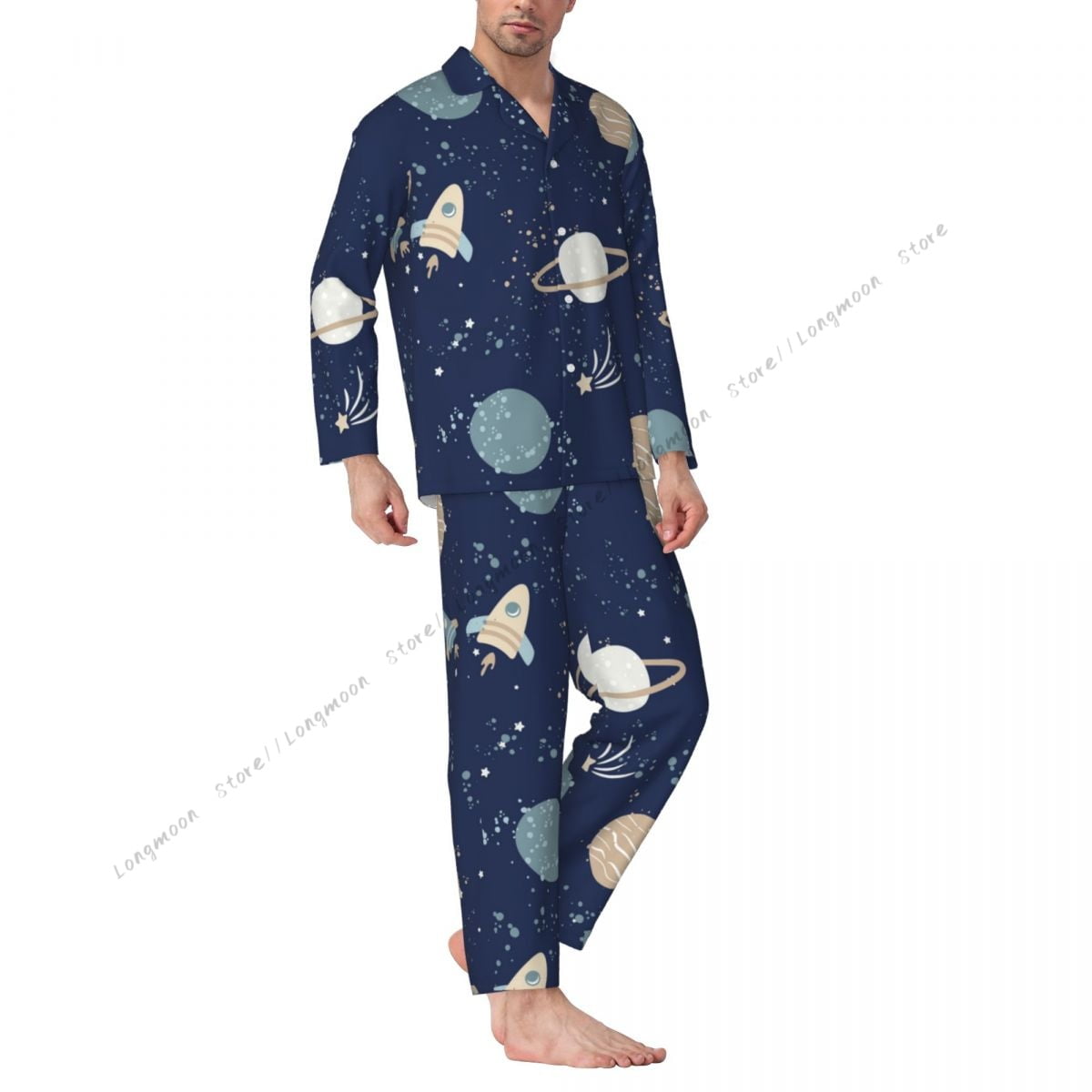 Men Pajama Sets Rockets Flying Through Starry Sky In Outer Space ...