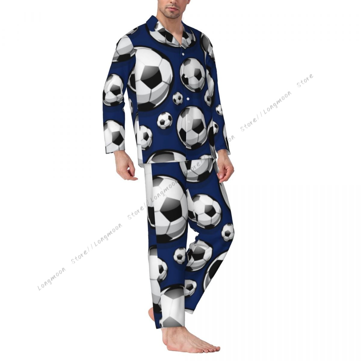 Men Pajama Sets Soccer Ball Green Background Sleepwear For Man Shirt ...