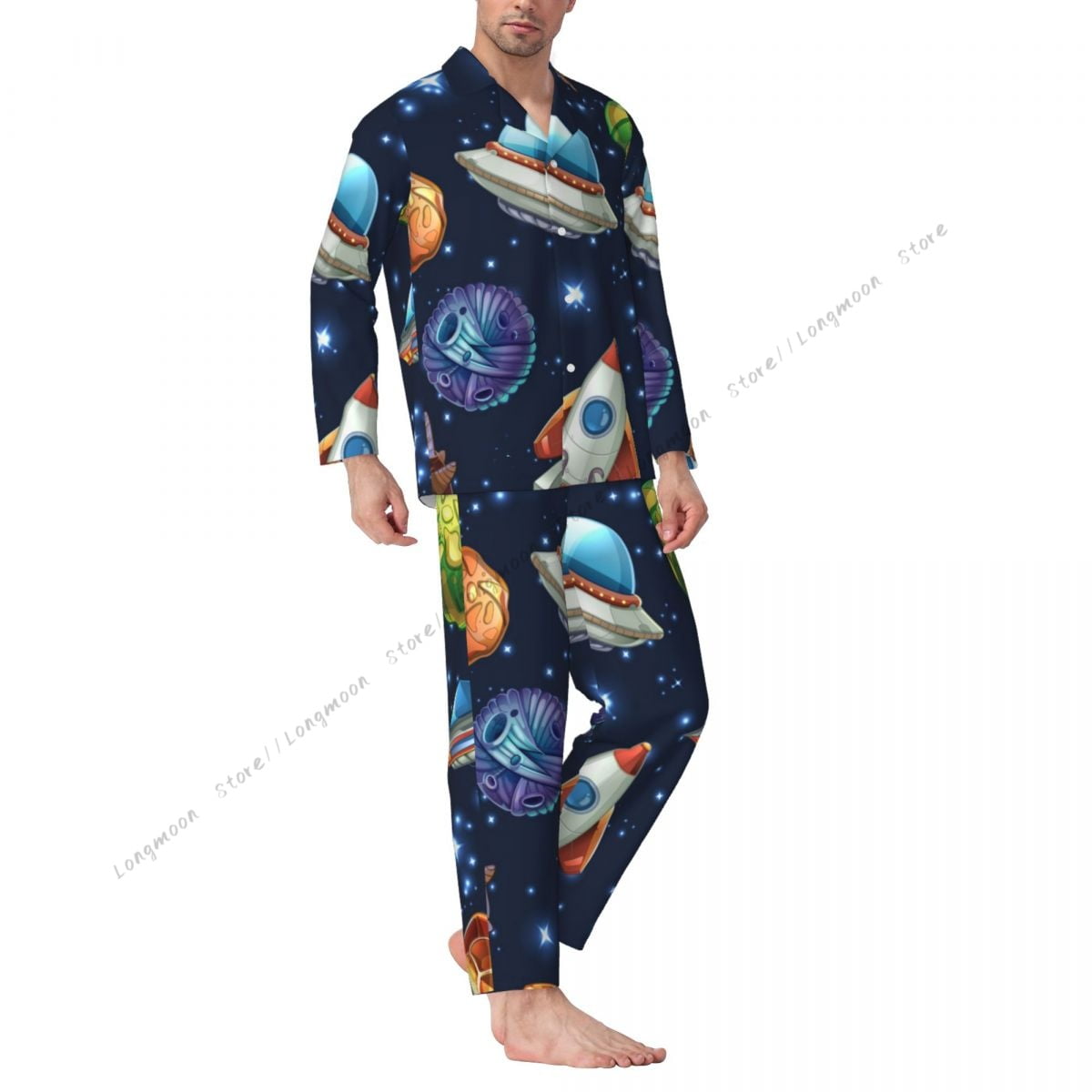 Men Pajama Sets Space Alien Spaceship And Rocket Planets Stars ...