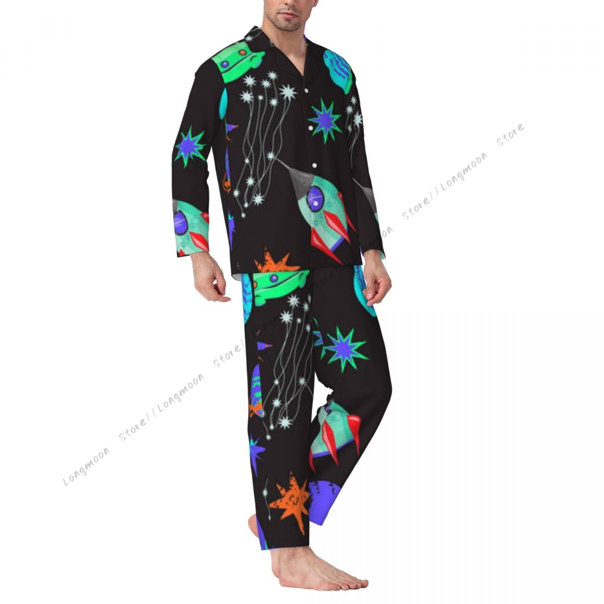 Men Pajama Sets Space Alien Spaceship And Rocket Planets Stars ...