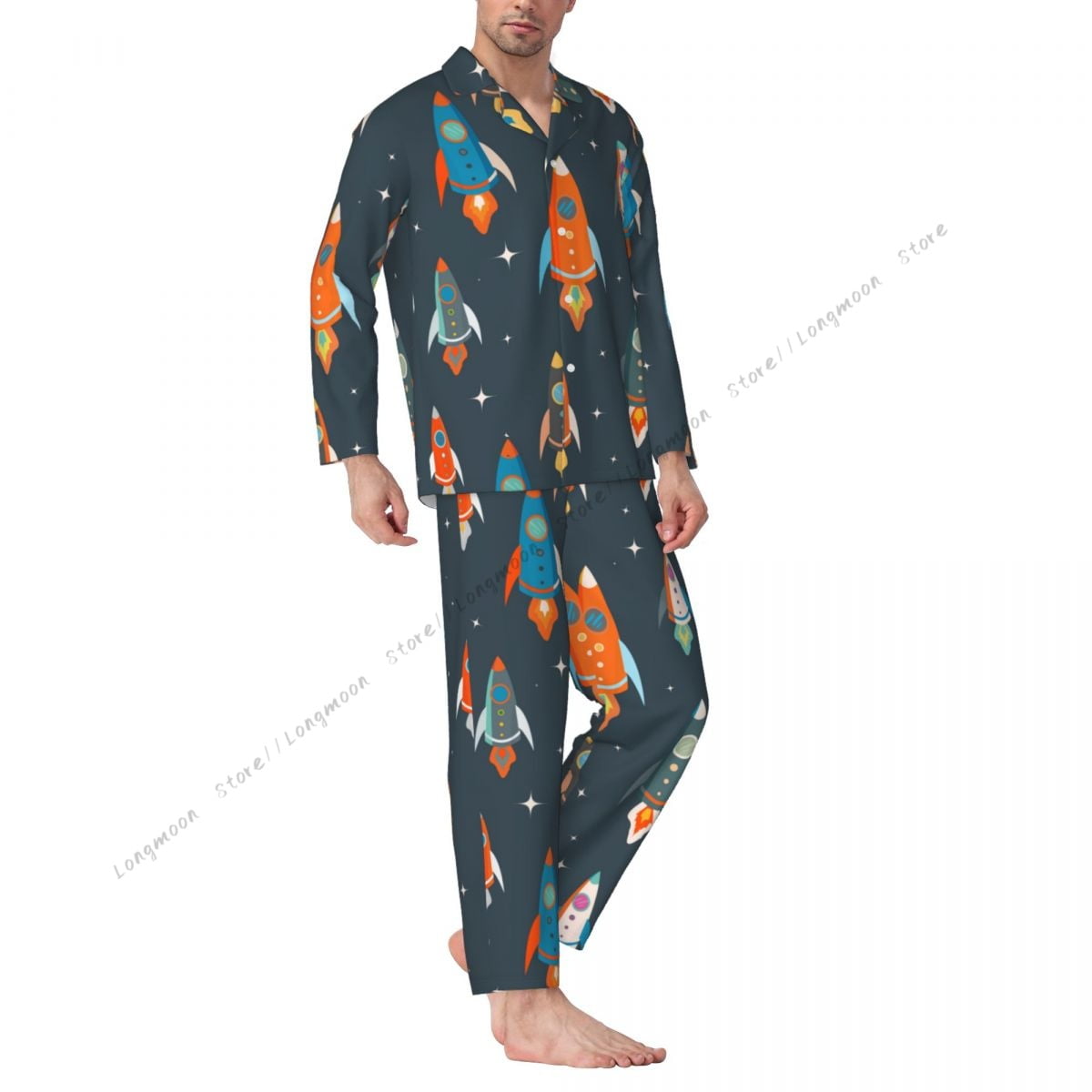 Men Pajama Sets Space Alien Spaceship And Rocket Planets Stars ...