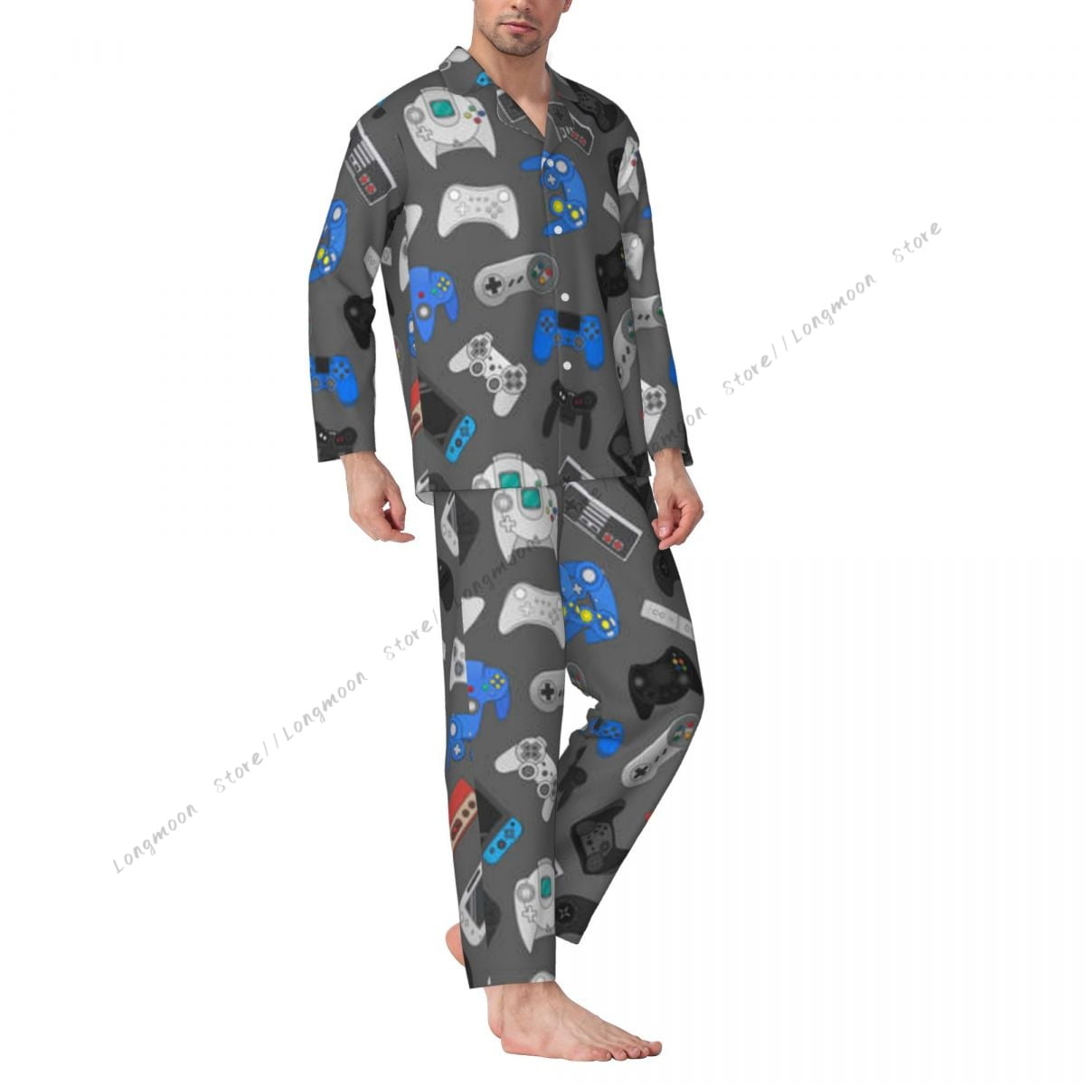 Men Pajama Sets Video Game Controller Illustration Sleepwear Long ...