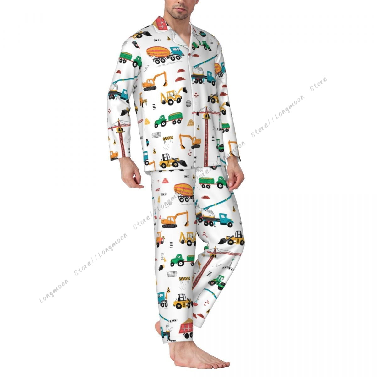 Men Pajama Sets truction Tractors Sleepwear Long Sleeve Nightwear Male ...