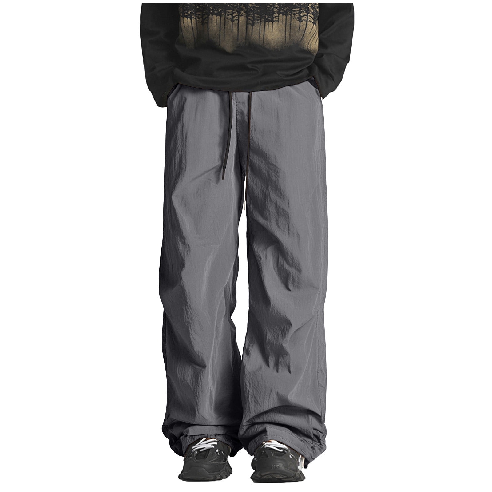 Men Pants, Parachute Cargo Pants Unisex Elastic High Waist Drawstring ...