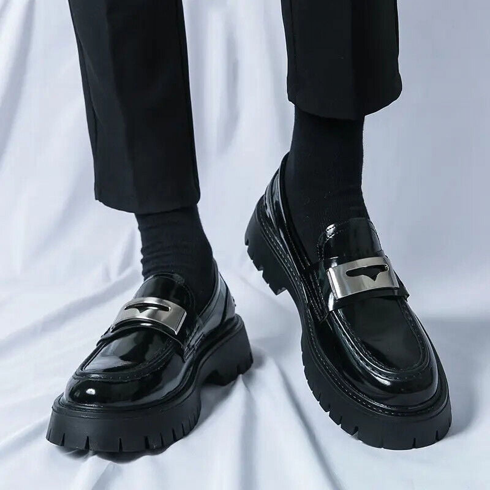 Men Patent Leather Square Toe Formal Dress Shoes Slip On Platform ...