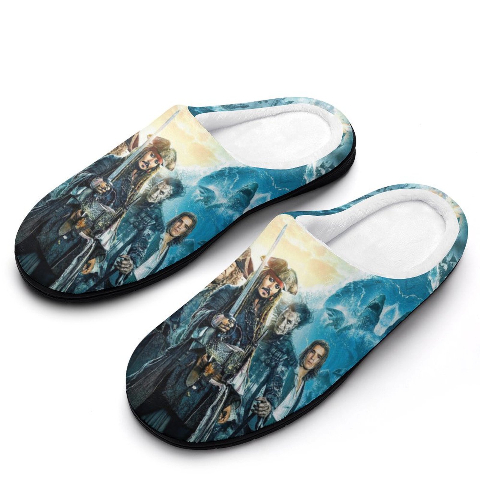 Men Pirates of The Caribbean Slippers Non-Slip Fuzzy House Slippers ...