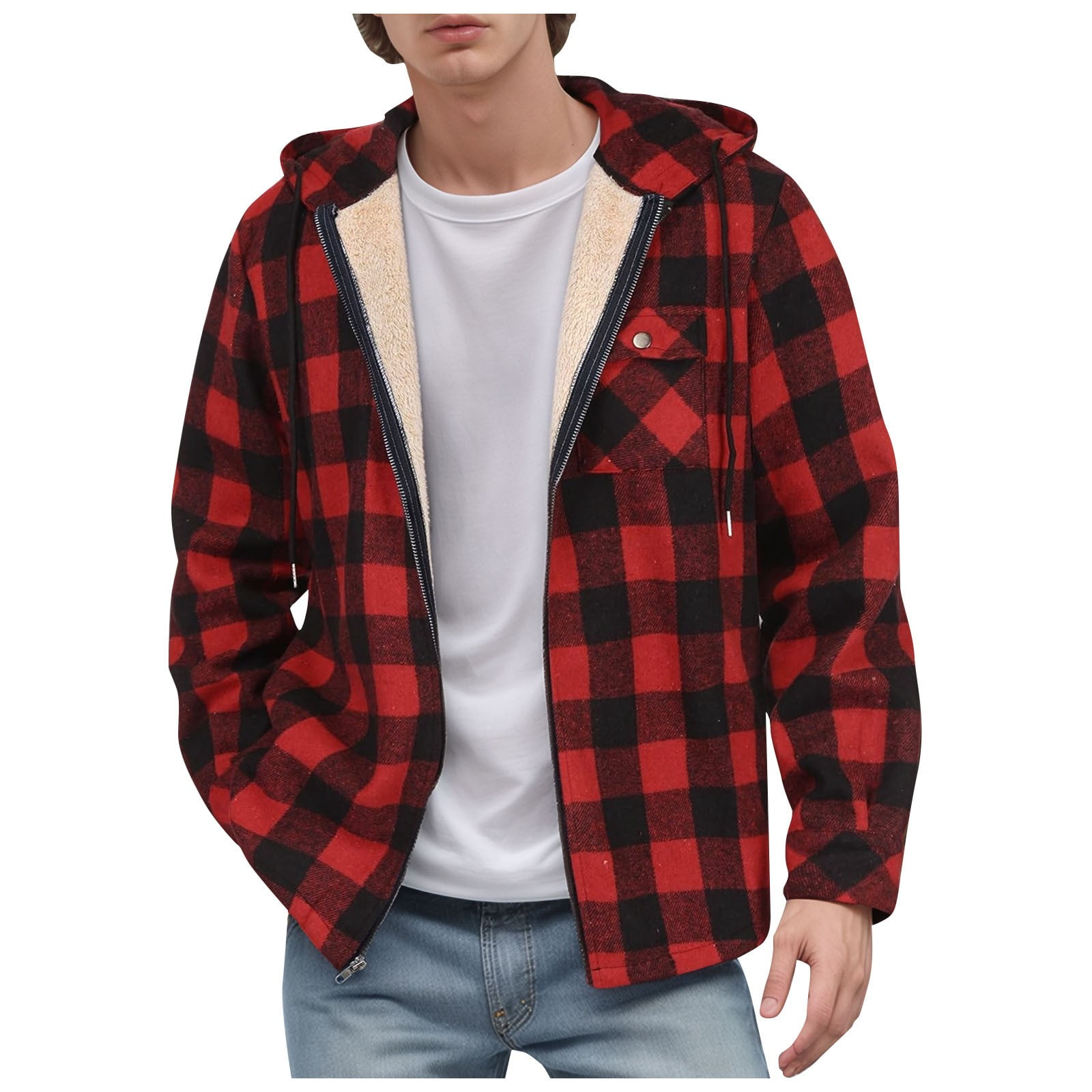 Men Plaid Flannel Hooded Flannel Jacket Casual Business Loose Warm ...