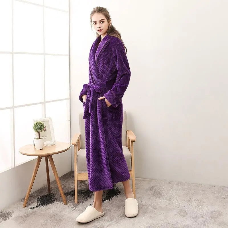 Men Plus Size 3XL Flannel Kimono Bath Gown Ultra Long Large Robe Coral ...