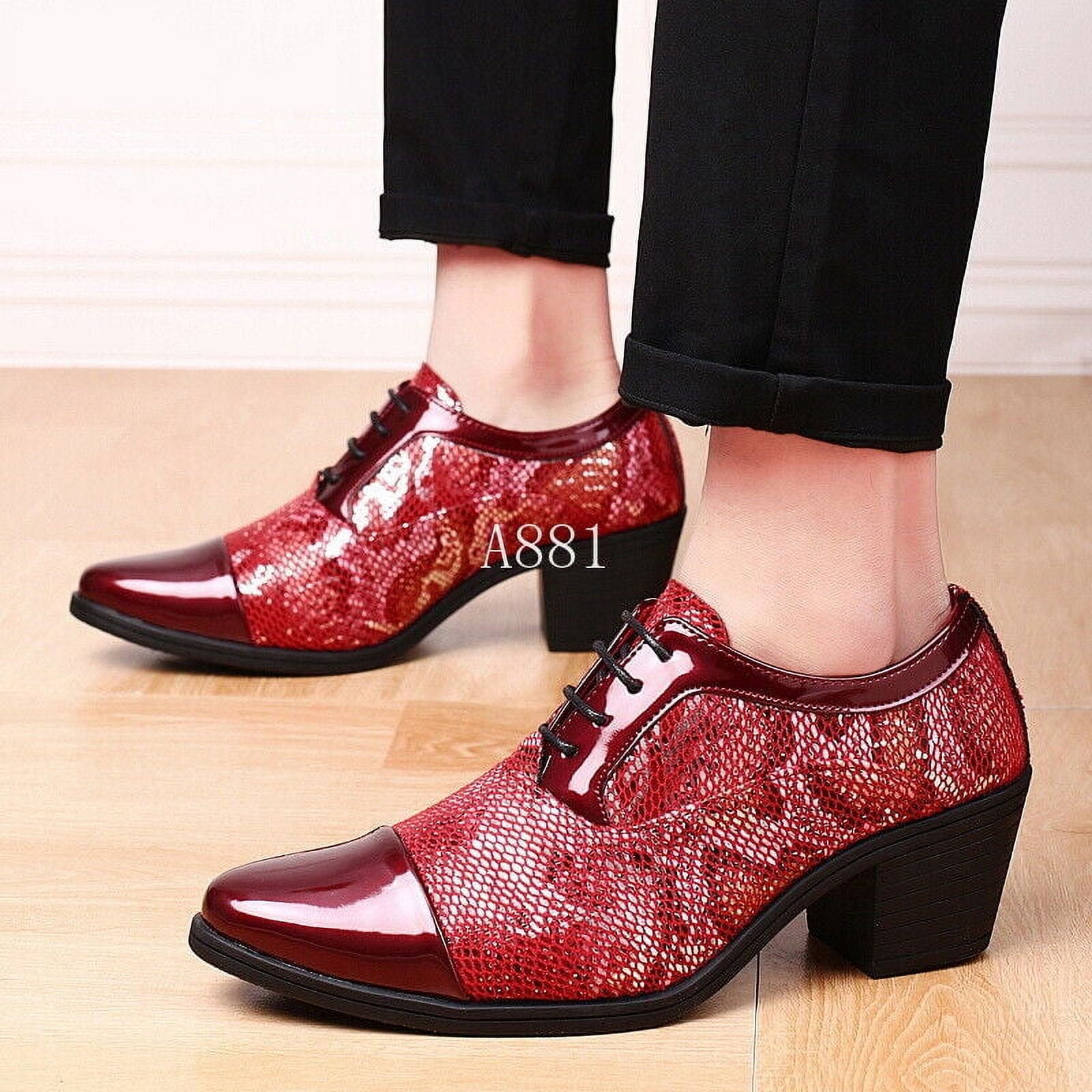 Men Pointed toe Lace up Cuban Heel Formal Dress Snake Pattern Prom ...