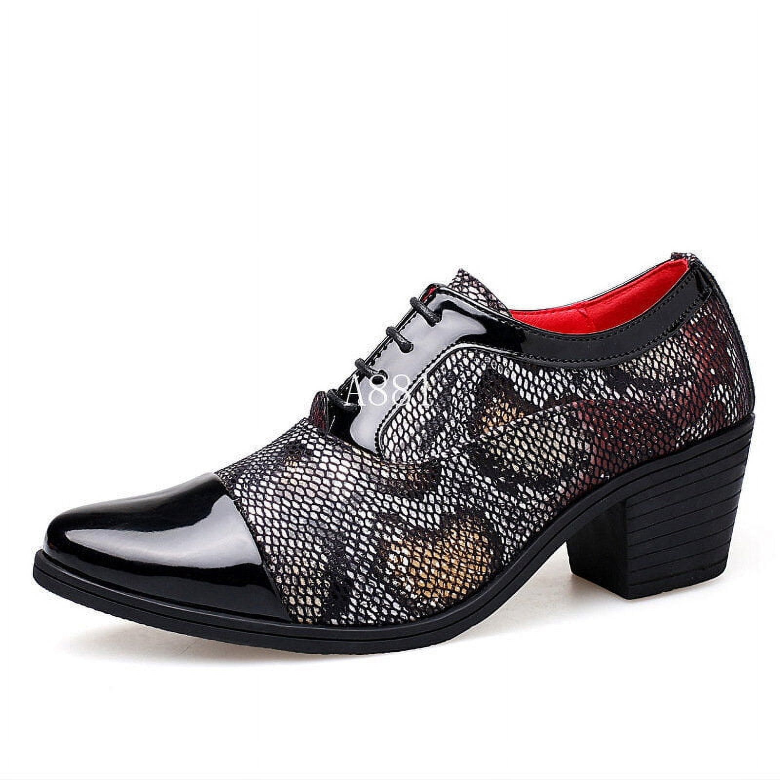 Men Pointed toe Lace up Cuban Heel Formal Dress Snake Pattern Prom ...