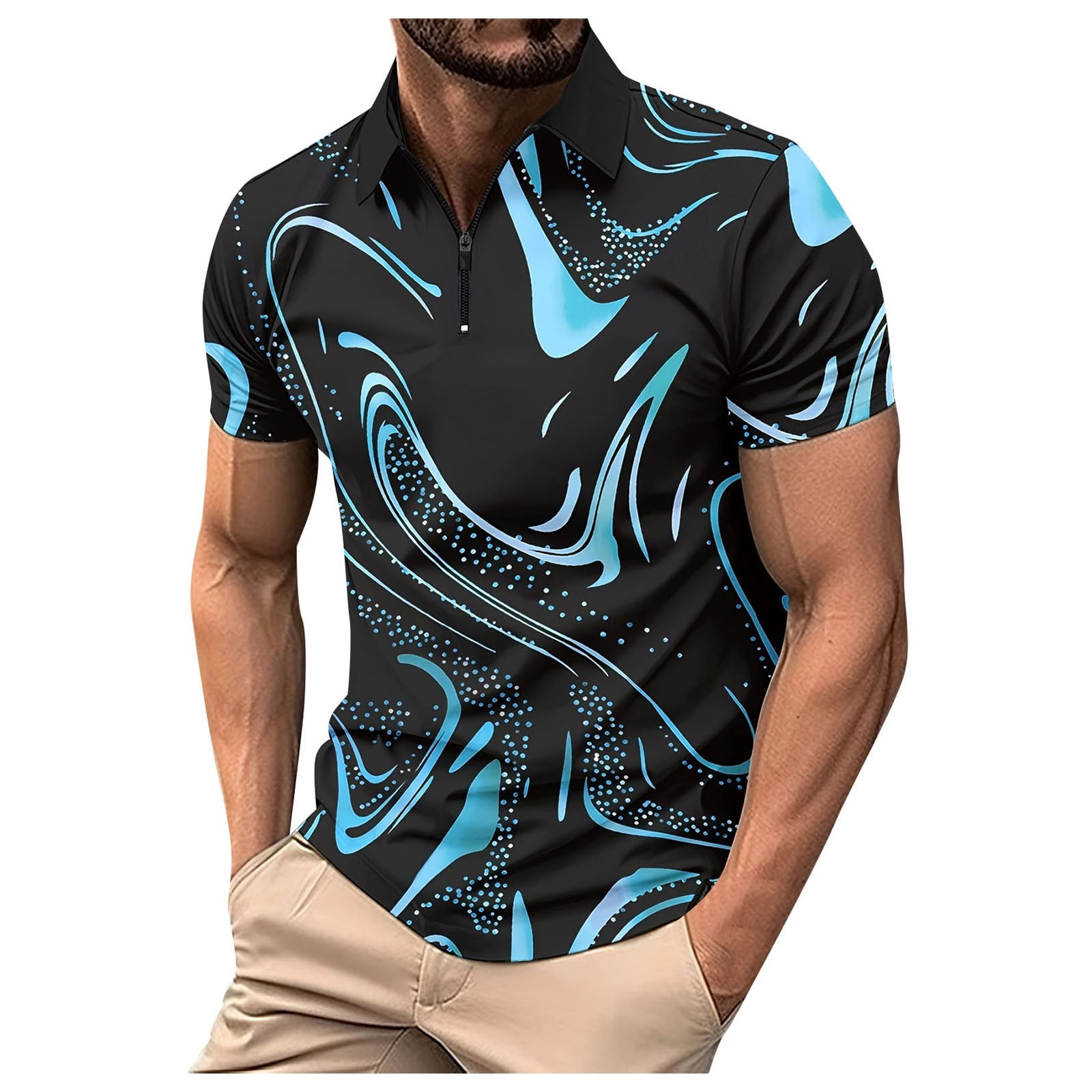 Men Polo Shirt Muscle Fit Dress Shirts Stretch Athletic Slim Fit Short Sleeve Men Polo Shirts ...